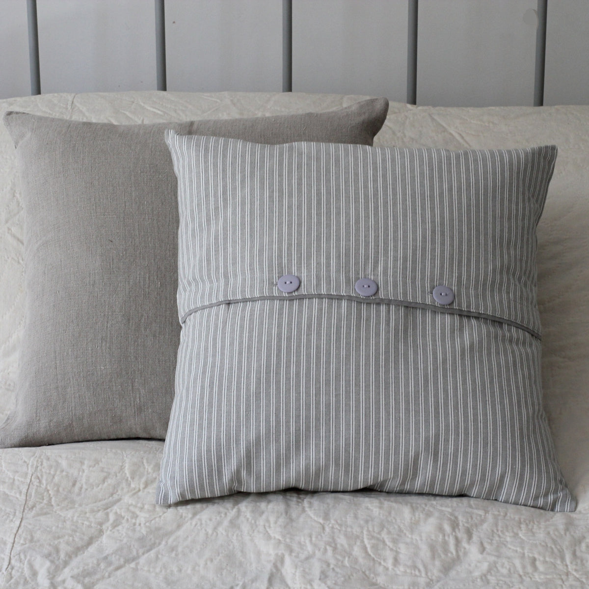 Ticking Stripe Cushion with Buttons | Closet & Botts